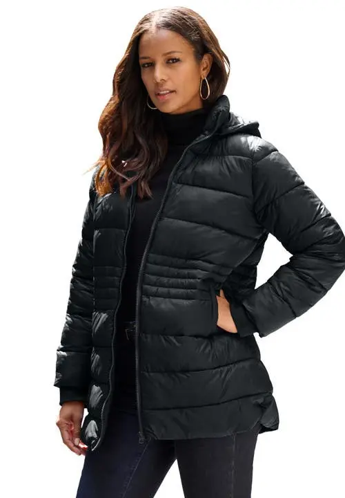 Roaman's Longer Lightweight Quilted Jacket - Black