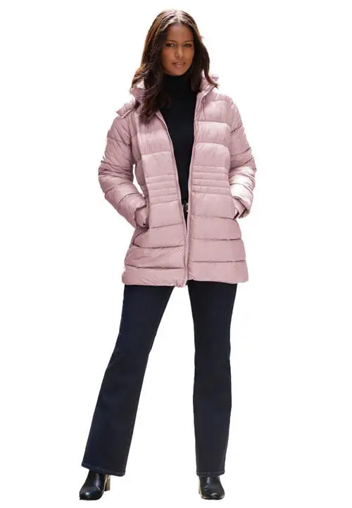 Roaman's Longer Lightweight Quilted Jacket - Soft Blush