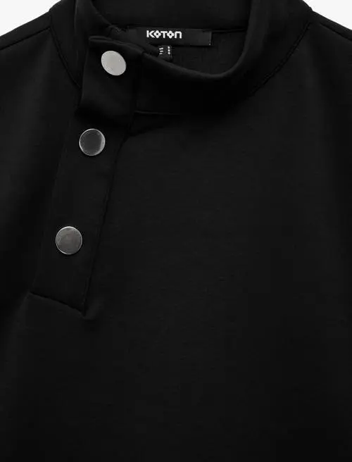 Koton Regular Fit Modal Blend Funnel Neck Cap Sleeve Top With Button