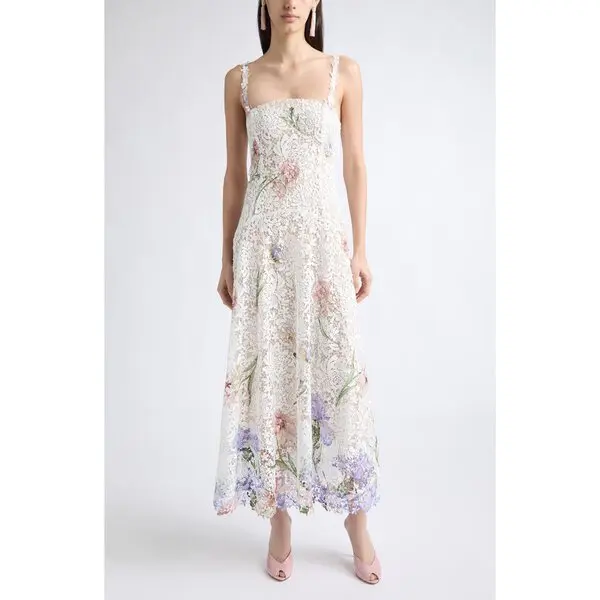 Oscar De La Renta Iris Dégradé Lace Maxi Dress - White Multi