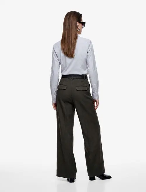 Koton High Rise Pleated Wide Leg Tailored Trousers With Belted