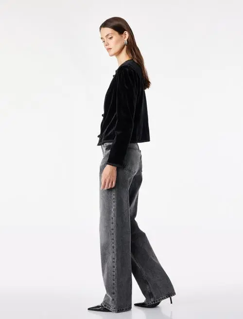 Koton Slim Fit Crew Neck Velvet Ornate Jacket With Frog Closure