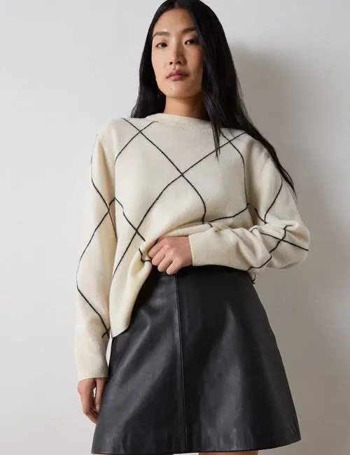Whistles High Waisted A-line Leather Mini Skirt