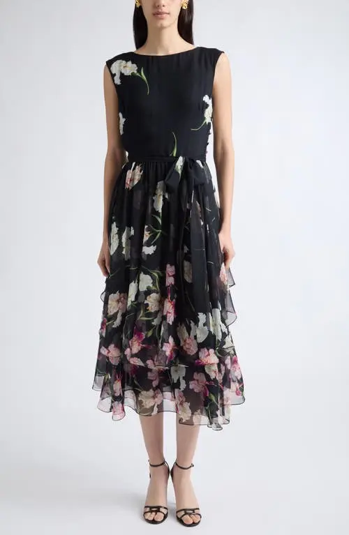 Oscar De La Renta Iris Dégradé Silk Midi Dress - Navy Multi