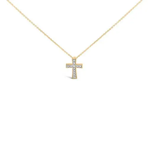 HAUS OF BRILLIANCE Gold Vermeil Inlay Diamond Accent Cross Pendant Necklace - Silver