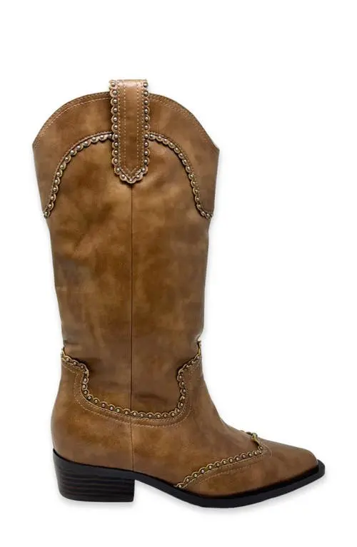 SHU SHOP Ventura Faux Leather Western Boot - Camel