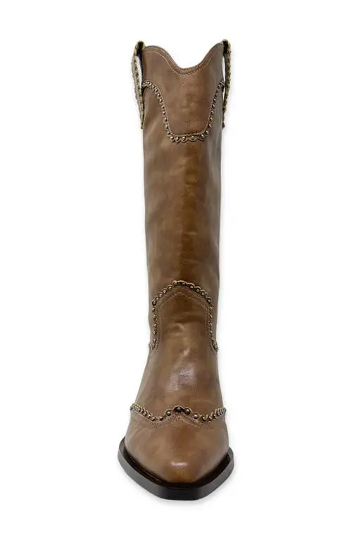 SHU SHOP Ventura Faux Leather Western Boot - Camel