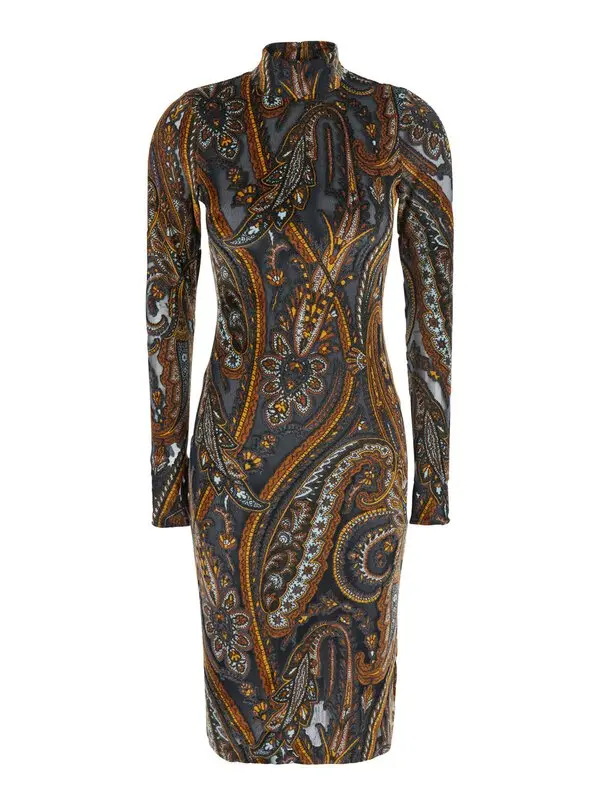 Etro High-neck Dress With All-over Print In Tech Fabric For - Multicolor