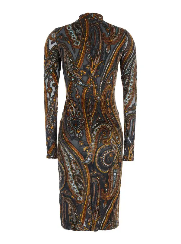 Etro High-neck Dress With All-over Print In Tech Fabric For