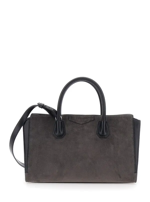 Givenchy Catchall Antigona Small' Grey Handbag With Logo Lettering On The Front In Suede For - Gray
