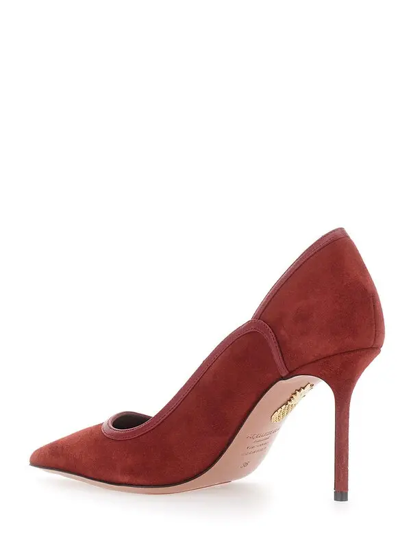 AQUAZZURA Pointed-toe Pumps With Logo On The Insole In Suede - Red