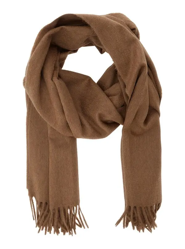 Max Mara Beige Scarf With Fringed Hem And Logo Lettering On The Front In Wool For - Multicolor