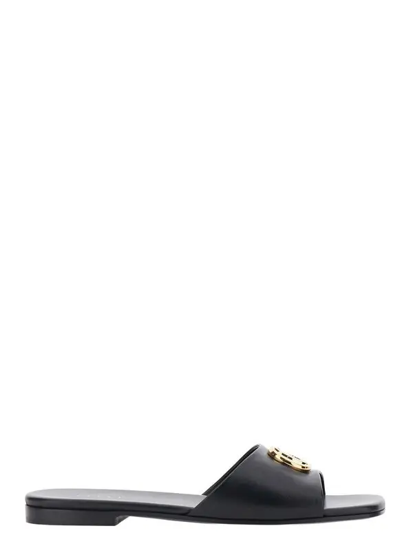 Gucci Black Sandals With Front Gg Logo Plaque In Leather For - Multicolor