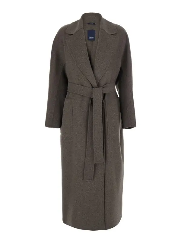 Max Mara S 'peonia' Brown Coat With Lapel Collar And Tie Belt At The Waist In Wool For - Multicolor
