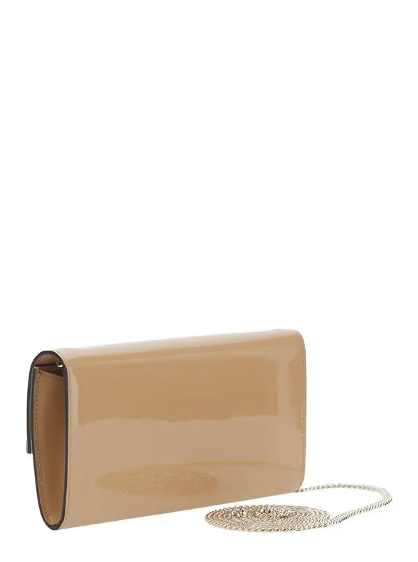JIMMY CHOO Emmie' Beige Clutch With Chain Shoulder Strap And Logo Lettering Plaque On The Front In Leather - Multicolor