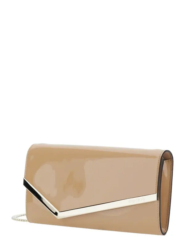 JIMMY CHOO Emmie' Beige Clutch With Chain Shoulder Strap And Logo Lettering Plaque On The Front In Leather - Multicolor