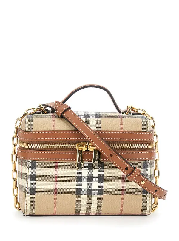 Burberry Beige Crossbody Bag With Adjustable And Removable Shoulder Strap And Check All-over Motif In Fabric For - Multicolor