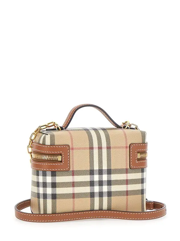 Burberry Beige Crossbody Bag With Adjustable And Removable Shoulder Strap And Check All-over Motif In Fabric For - Multicolor