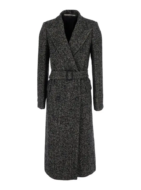 Tagliatore Jole' Grey Double-breasted Coat With Peak Revers And Front Belt In Wool And Cashmere For - Gray