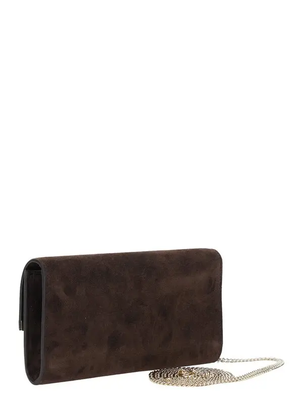 JIMMY CHOO Emmie' Brown Clutch With Chain Shoulder Strap And Logo Lettering Plaque On The Front In Suede For - Multicolor