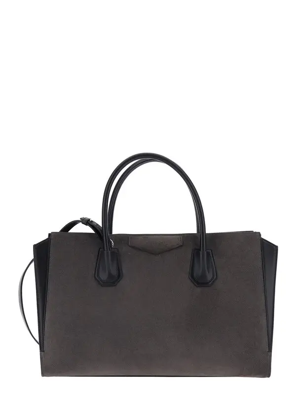 Givenchy Catchall Antigona Small' Grey Handbag With Logo Lettering On The Front In Suede For - Gray