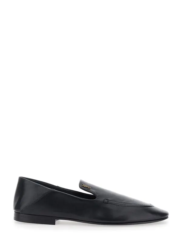 Saint Laurent Alain' Black Loafers With Metal Logo Plaque In Leather For - Multicolor