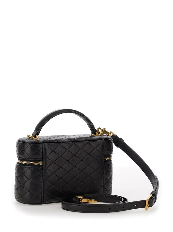 Saint Laurent Vanity Bag 'gaby' With Cassandre Metal Plate On Front In Black Quilted Leather For - Multicolor