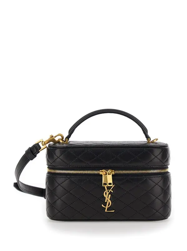 Saint Laurent Vanity Bag 'gaby' With Cassandre Metal Plate On Front In Black Quilted Leather For - Multicolor