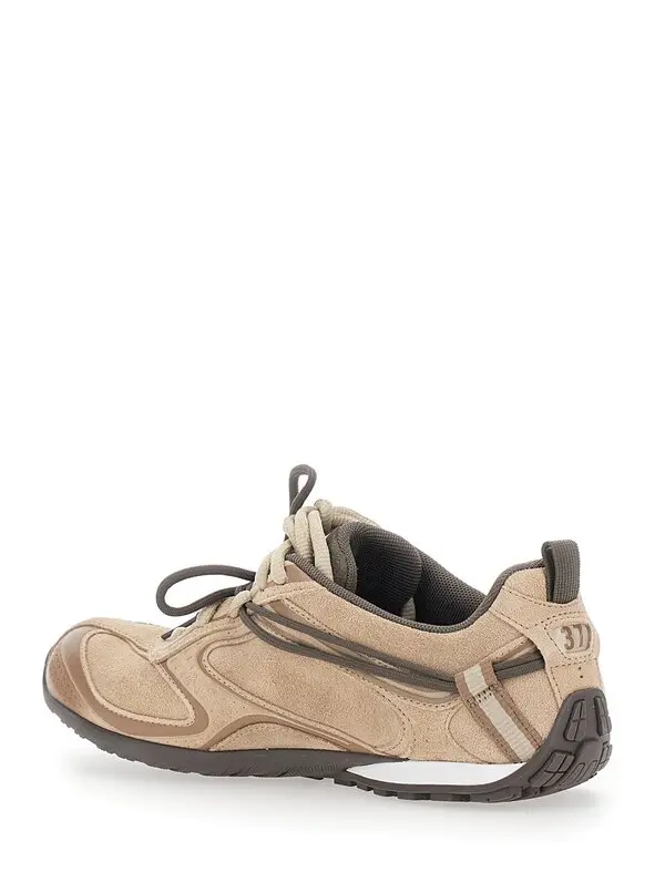 Balenciaga Radar' Beige Low Top Sneakers With Logo Patch On The Tongue In Leather