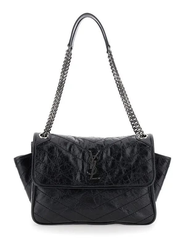 Saint Laurent Niki Tripouch' Black Crossbody Bag With Two Chain Handles And Cassandre Plaque On The Front In Leather For - Multicolor