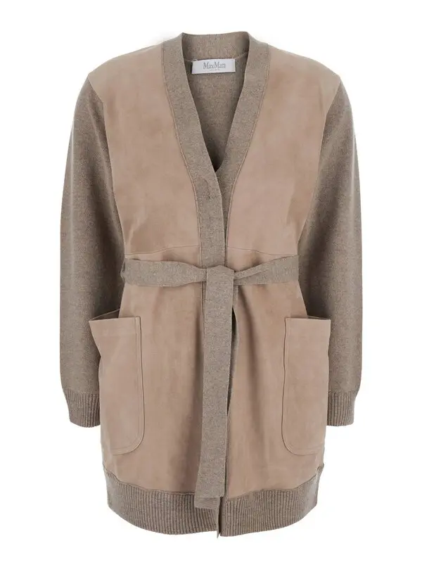 Max Mara Oliveto' Beige Cardigan With V-neck And Front Belt In Wool And Cashmere For - Multicolor