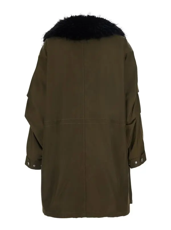 STAND STUDIO Frankie' Green Coat With Fur Collar And Side Pockets In Tech Fabric