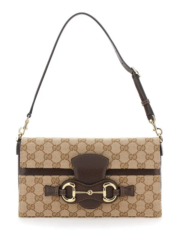 Gucci Brown Handbag With Adjustable And Removable Shoulder Strap And Horsebit On The Front In Gg Canvas For - Multicolor