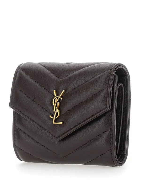 Saint Laurent Brown Multifunction Wallet With Front Plaque In Leather