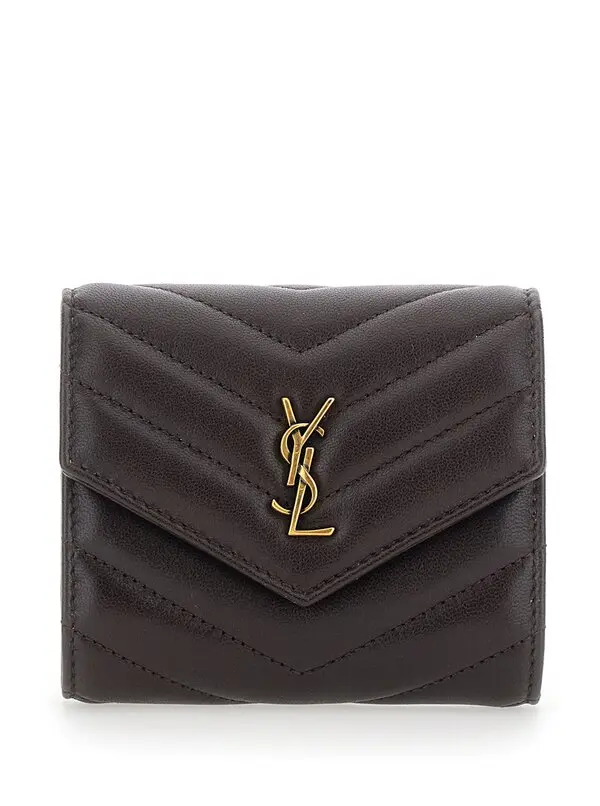 Saint Laurent Brown Multifunction Wallet With Front Plaque In Leather - Multicolor