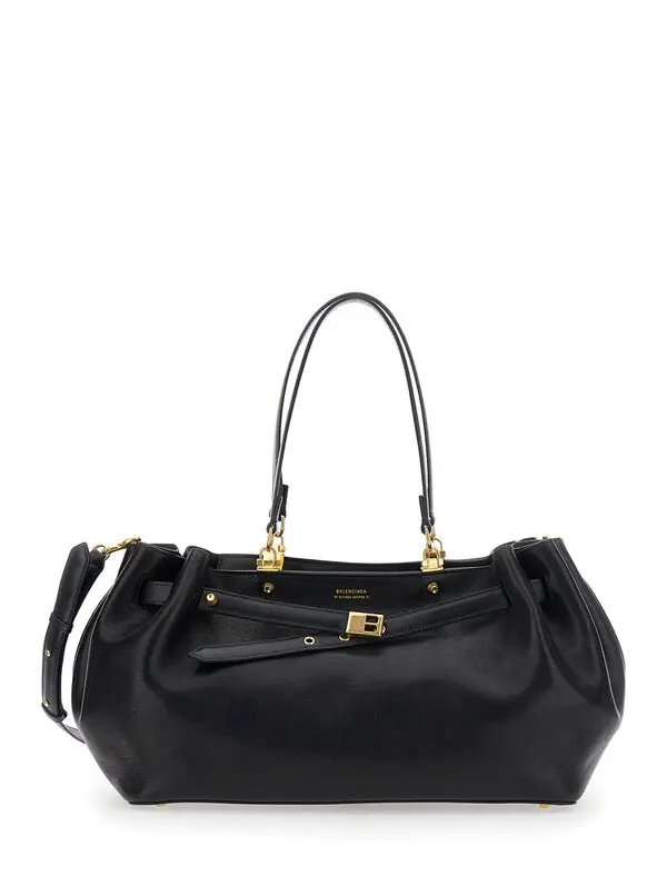 Balenciaga Fan' Black Medium Shoulder Bag With Adjustable And Removable Shoulder Strap And Logo Lettering On The Front In Leather For - Multicolor