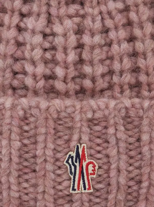 Moncler Pink Beanie With Front Logo Patch On The Front And Knit Design In Wool Blend For - Multicolor