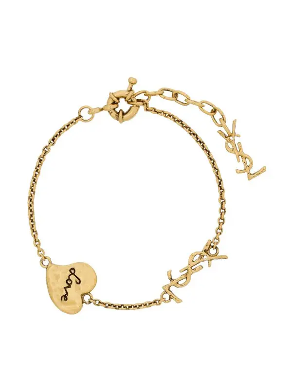 Saint Laurent Gold-tone Bracelet With Heart And Cassandre Charms And Chain Design In Brass For - Multicolor