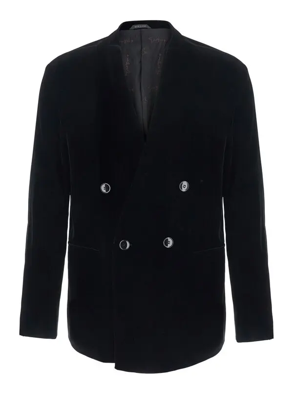 Giorgio Armani Black Jacket Without Collar With Button Closure On The Front In Velvet For - Multicolor