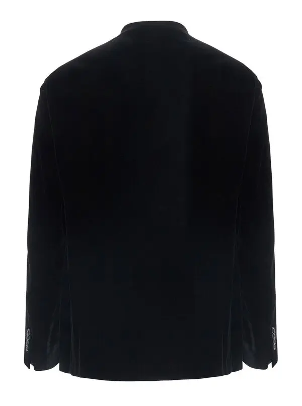 Giorgio Armani Black Jacket Without Collar With Button Closure On The Front In Velvet For - Multicolor