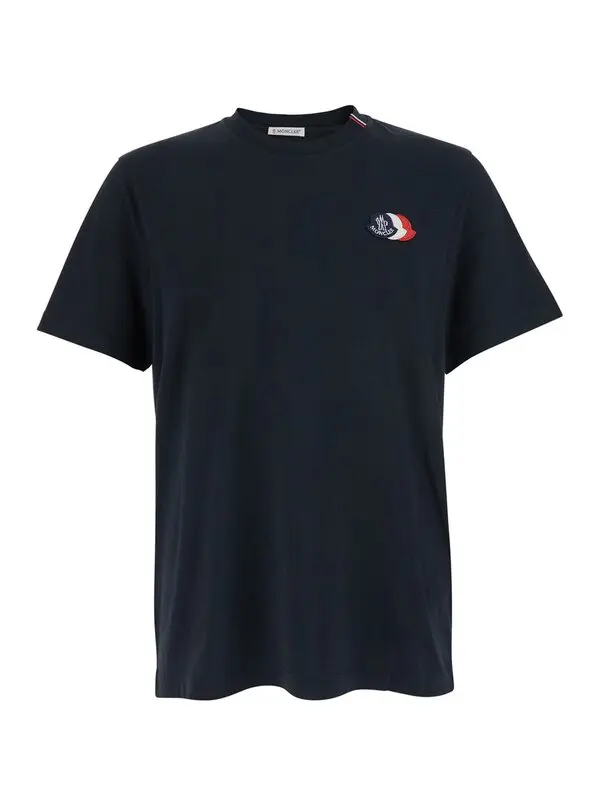Moncler Blue T-shirt With Logo Print On The Front In Cotton For - Multicolor