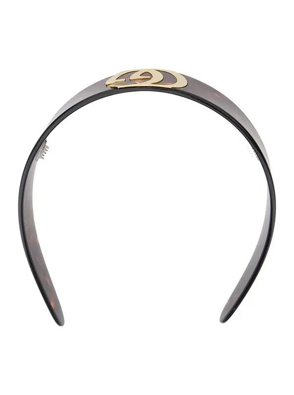 Gucci Headband With Tortoiseshell Print And Gg Plaque In Plastic - Multicolor