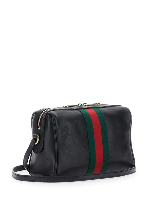 Gucci Shoulder Bag With Horsebit Plaque And Web Stripe And Adjustable Shoulder Strap In Leather For