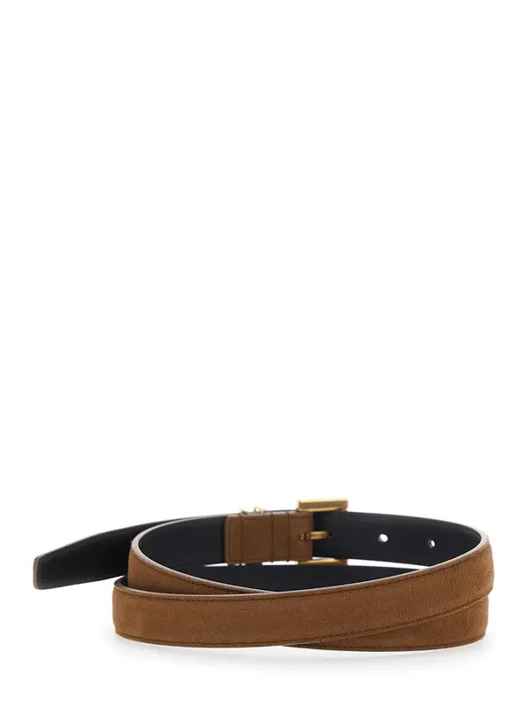 Saint Laurent Belt With Cassandre Buckle Closure In Suede For