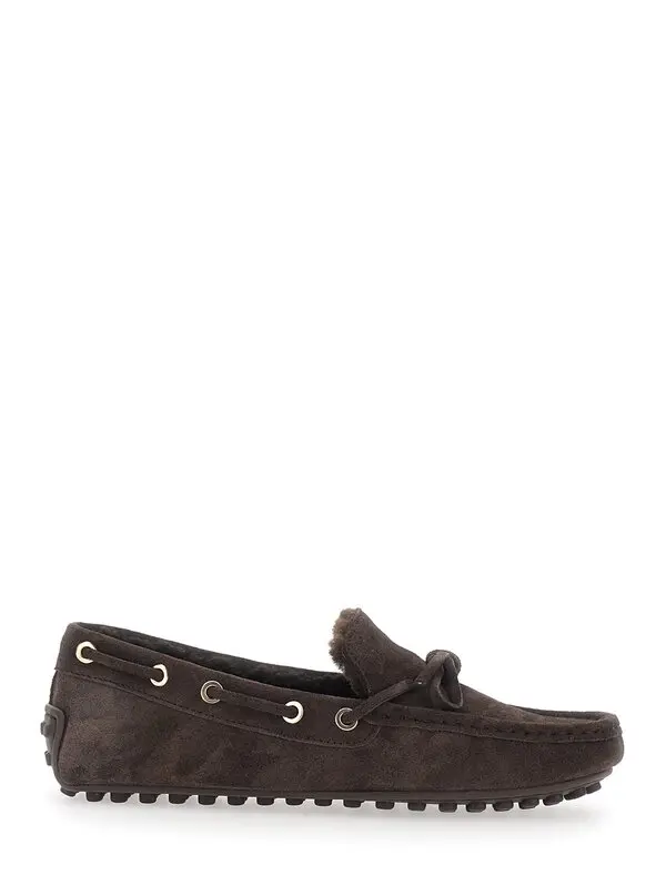 TOD'S Brown Loafers With Rounded Toe And Front Bow Detail In Suede For - Multicolor