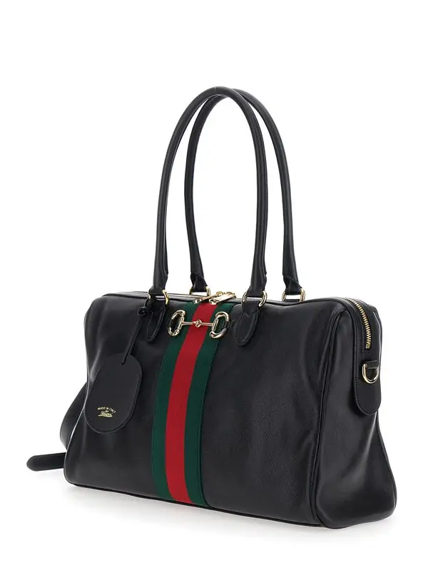 Gucci Horsebit Web Large Boston In Gg Canvas