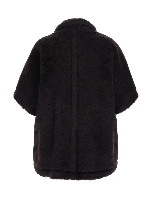 Max Mara Tebe' Cape With Button Collar And Kimono Sleeves In Wool Blend For - Brown