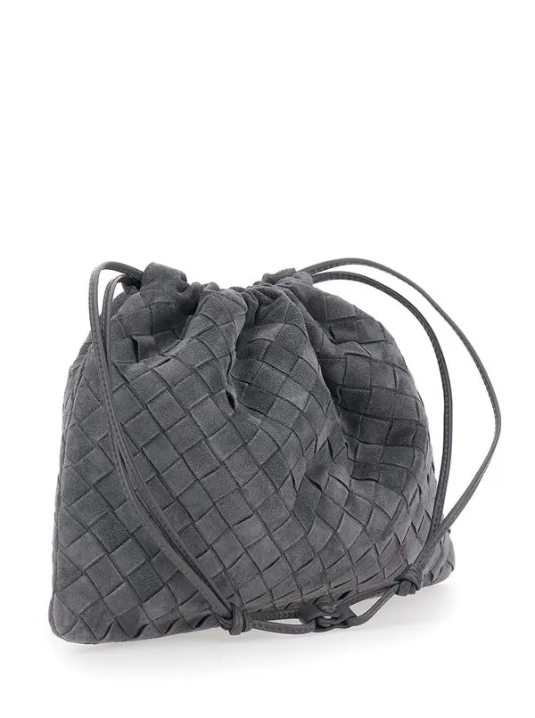 Bottega Veneta Grey Shoulder Bag With Drawstring Closure And Intrecciato Motif In Suede For - Gray