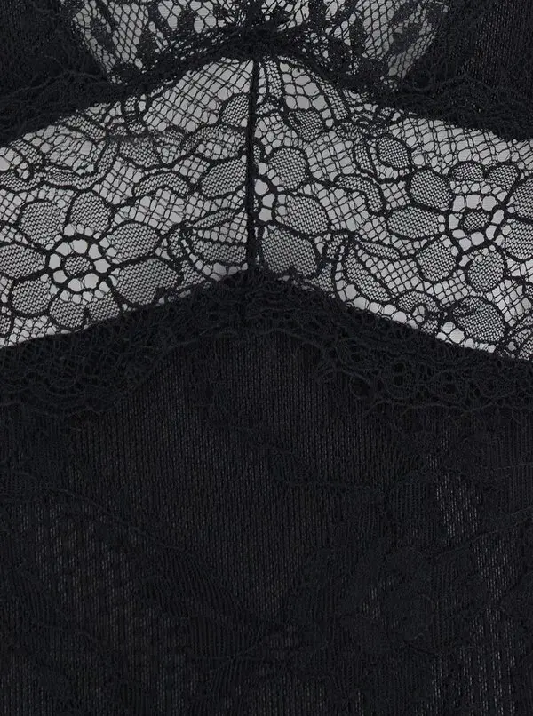 Andamane Florida Bodysuit With Lace And Black Tech Fabric Patchwork For