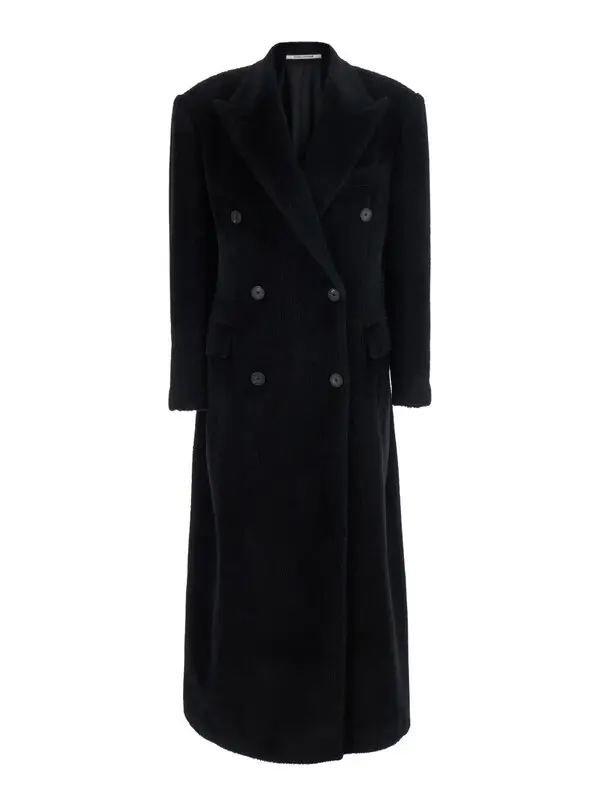Tagliatore Oversized Double-breasted Coat With Peak Revers In Wool For - Black